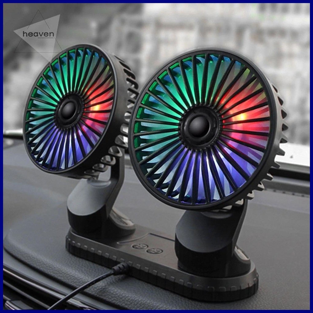 USB Car Fan Car Cooling Fan Dual Head Air Fans Cooler Fan with LED ...