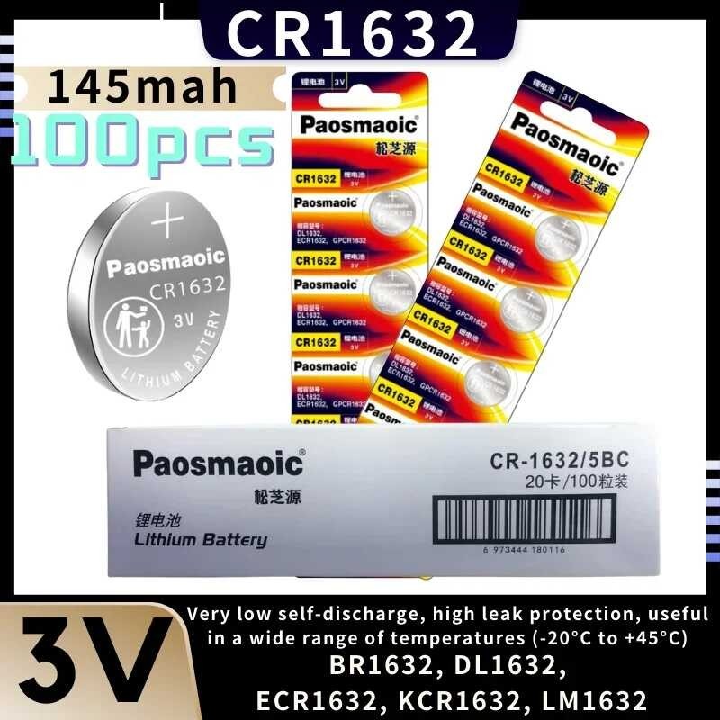 100pcs New card & Original 3V cr1632 Battery 145mah Lithium Button cell ...