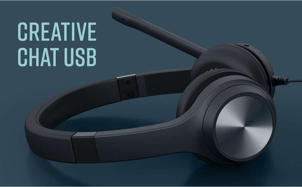 Creative Chat USB On-Ear Headset with Swivel-to-Mute Noise-Cancelling Boom Mic Mic-Monitoring ...