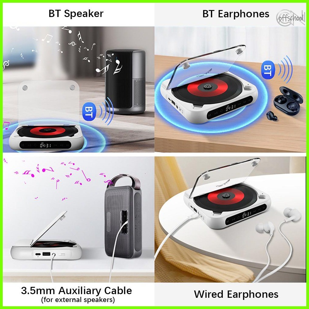 BT5.1 CD Player Portable Music Player FM Radio Desktop CD Runner with ...