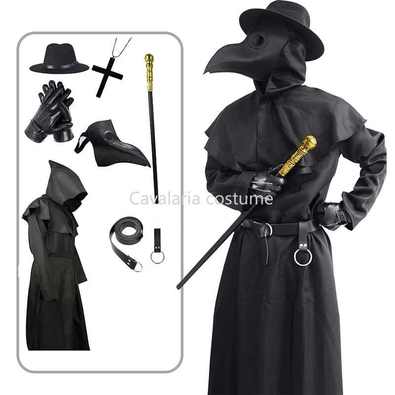 Plague Doctor Cosplay Costume Adult Medieval Hooded Robe Steampunk Bird ...