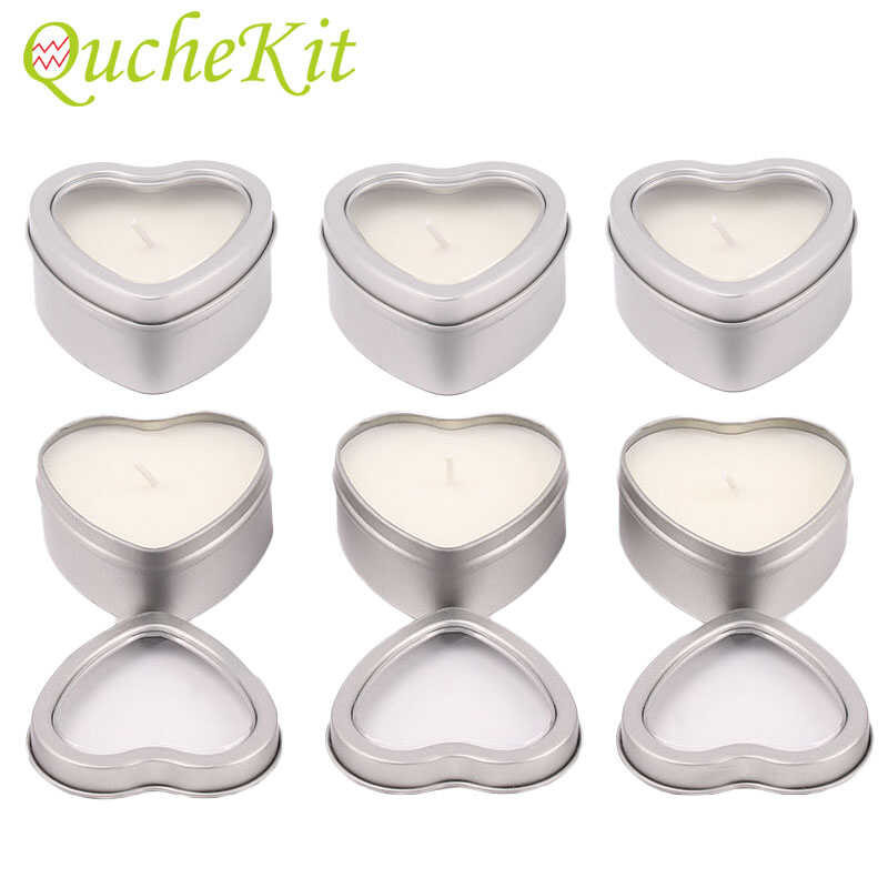 Heart shaped metal cans with windows, silver candle cans, empty ...