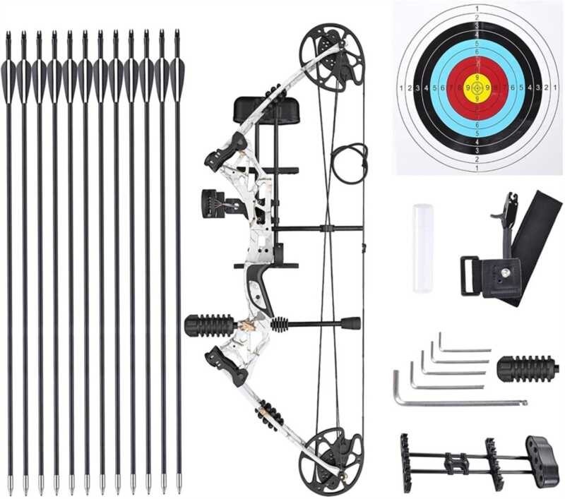 Archery Compound Set With Carbon Arrows 20-70Lbs Adjustable Pulley Bow ...