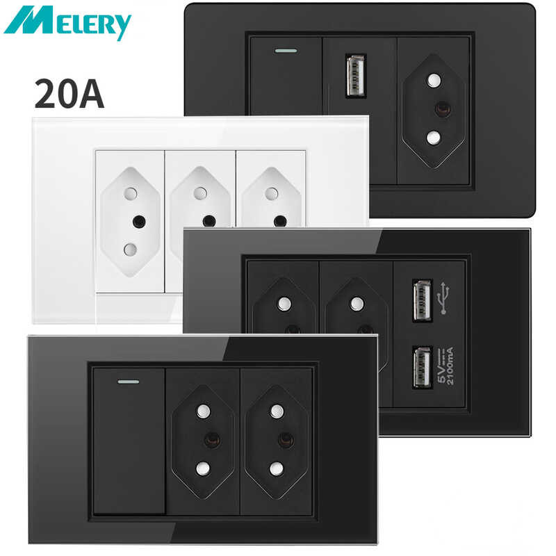 20A Brazil Wall USB Socket Brazilian Plug Power Tomada Pressure Switch ...