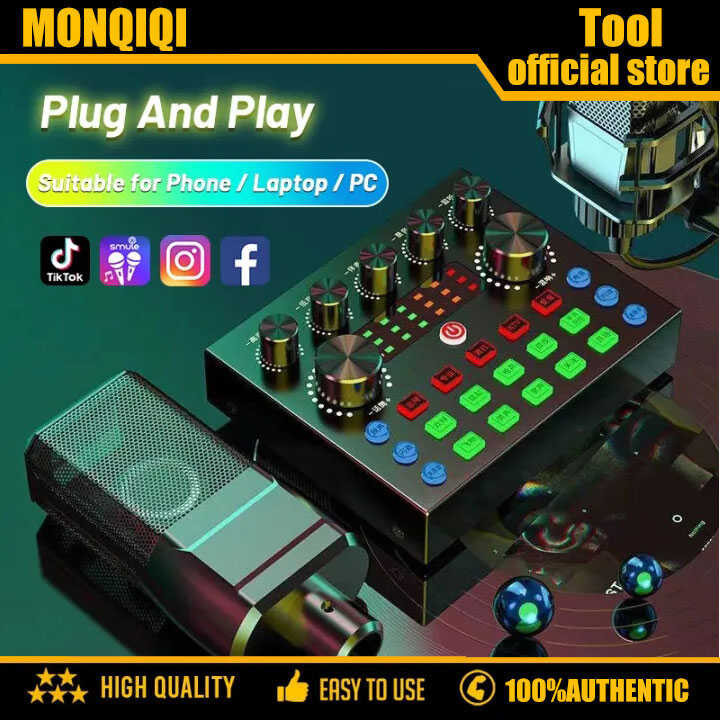 MONQIQI V8s Card Live Singing Equipment Audio Mixer Streaming Bluetooth Sound Effects For ...