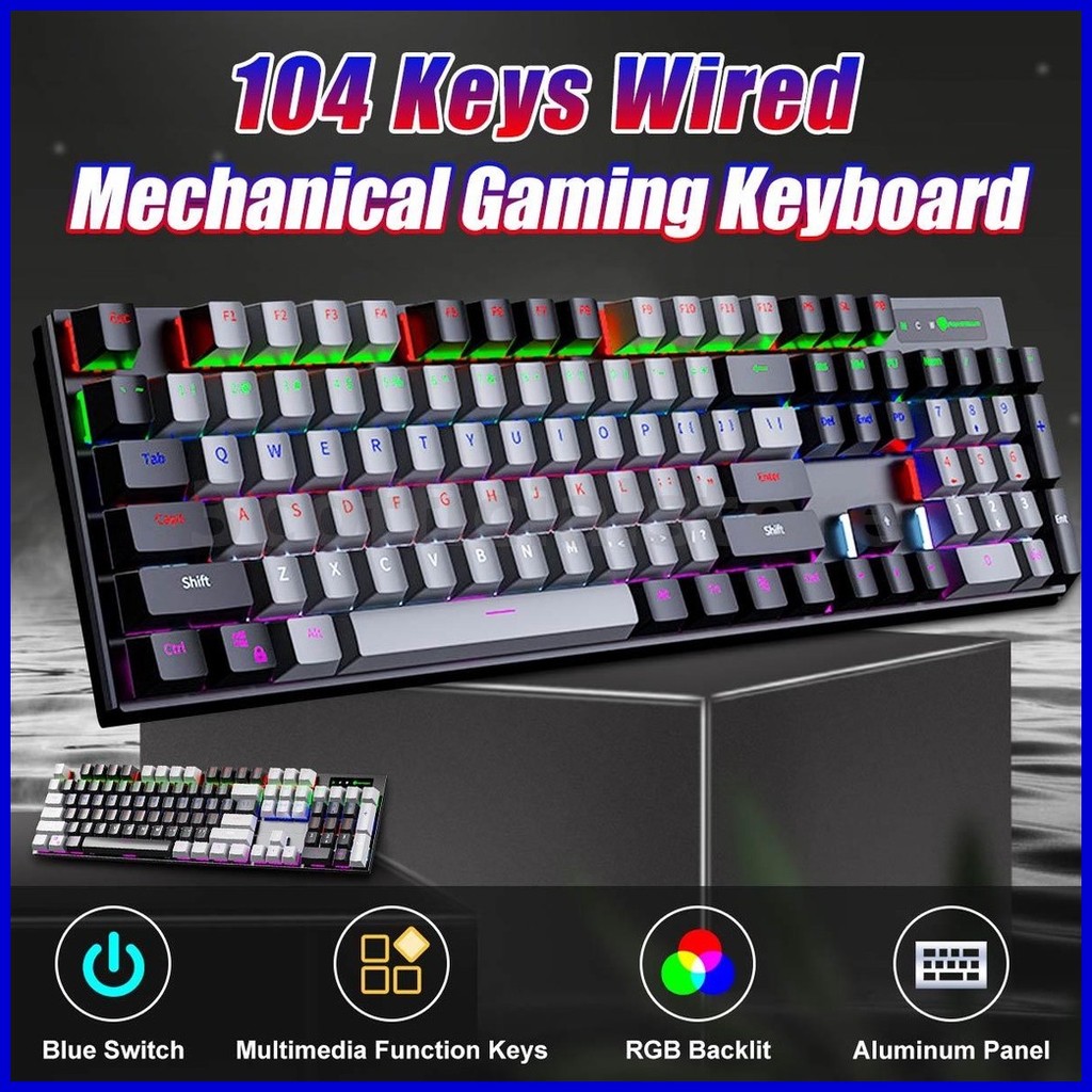 104 keys Mechanical Wired Gaming Keyboard ABS Blue Switch RGB 5 Kinds ...