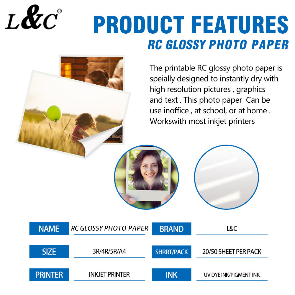 L&C Photo Paper 260gsm RC Photo Paper Glossy A4 5R 4R 3R Size Resin ...