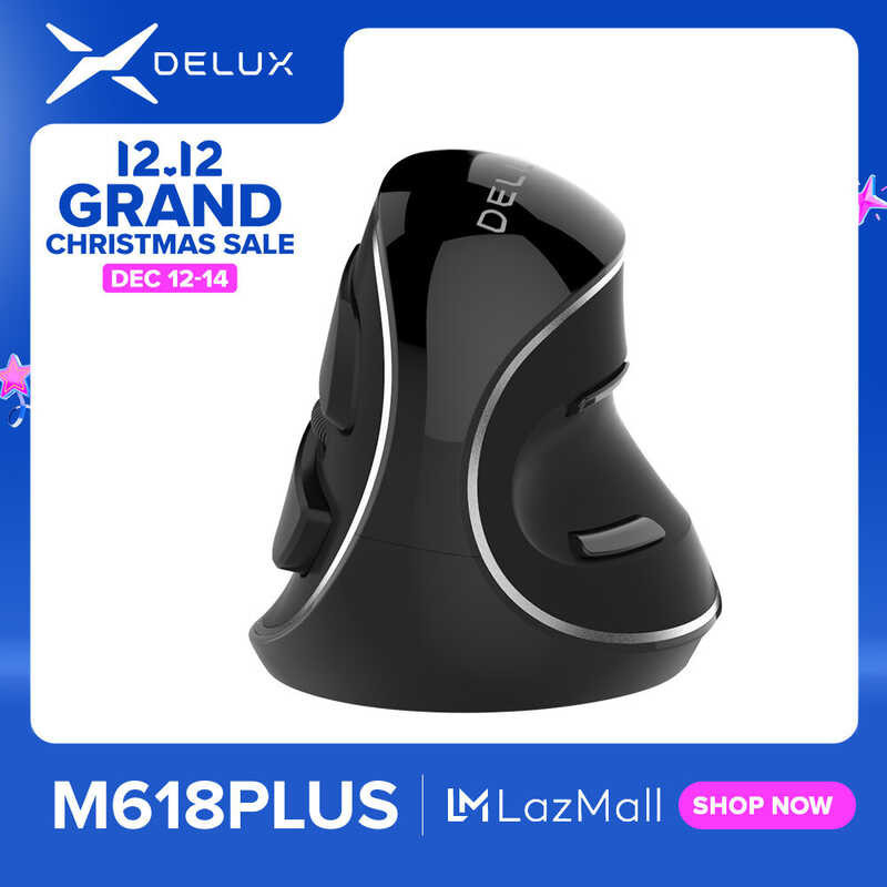 Delux M618 Plus Ergonomic Vertical Wireless Mouse 800/1200/1600 DPI 6 ...