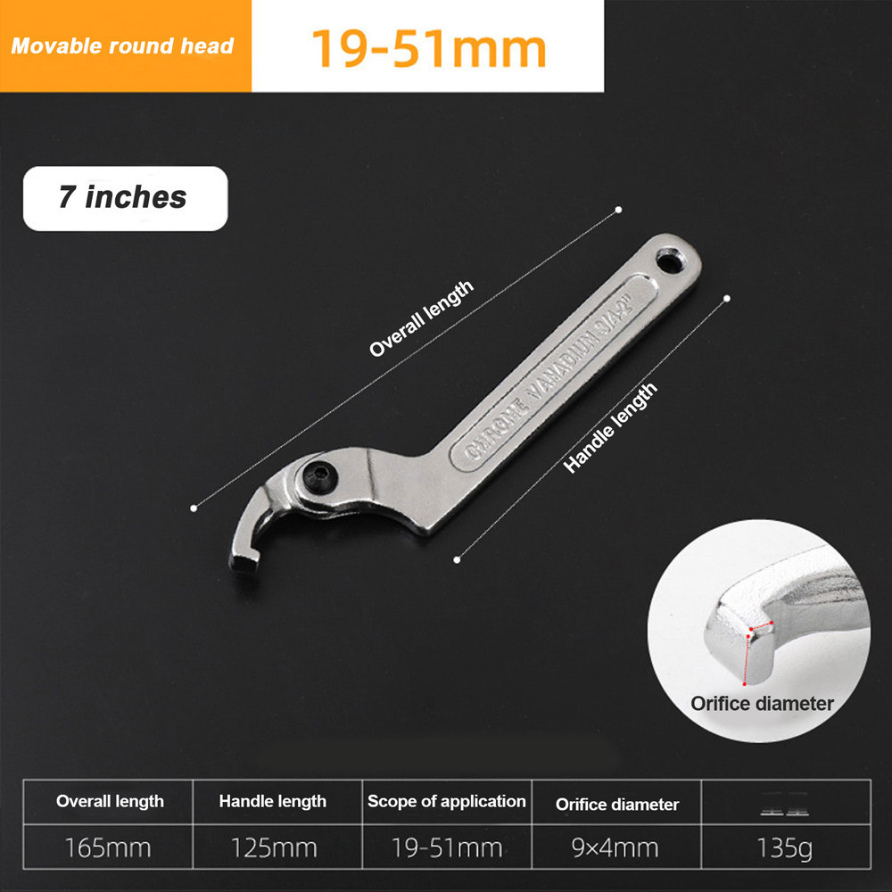 Adjustable Hook Wrench Nuts Bolts Universal C Shape Spanner Tool Screw Nuts Driver Flat Round ...