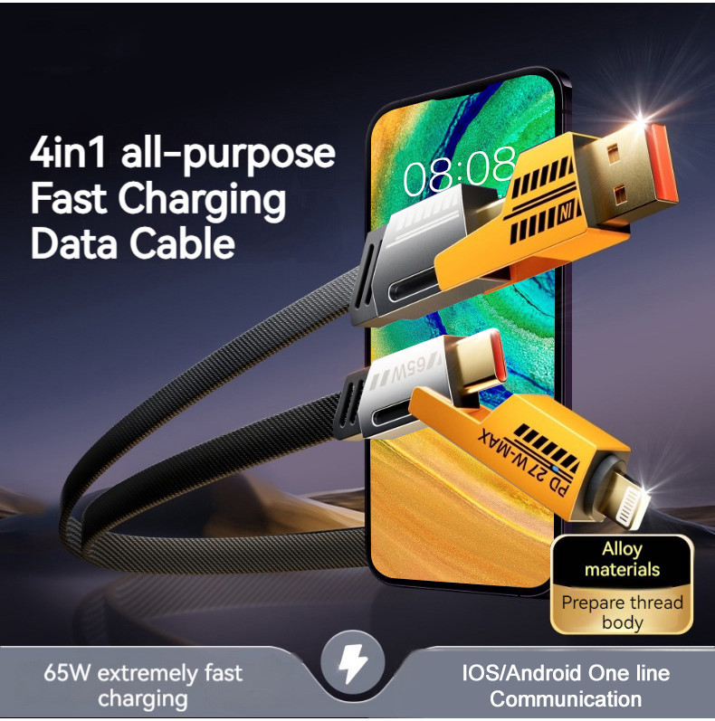 Transformer 4in1 Mechanical 65W fast charging nylon braided data cable ...