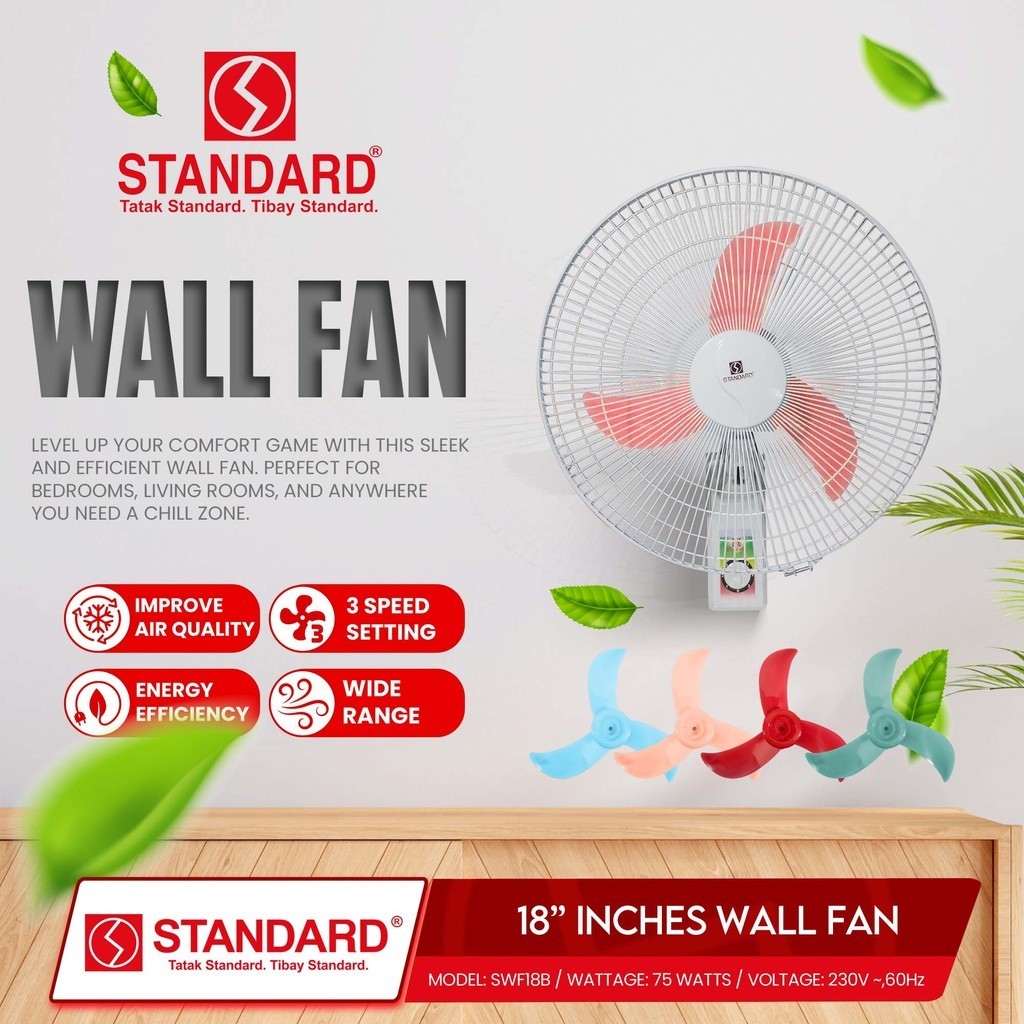 Standard Electric Fan Wall Fan 18 inches Banana Type Plastic Blade (75W ...
