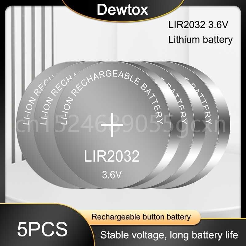 5Pcs 3.6V 40Mah Lir2032 LIR 2032 Lithium Rechargeable Battery For ...