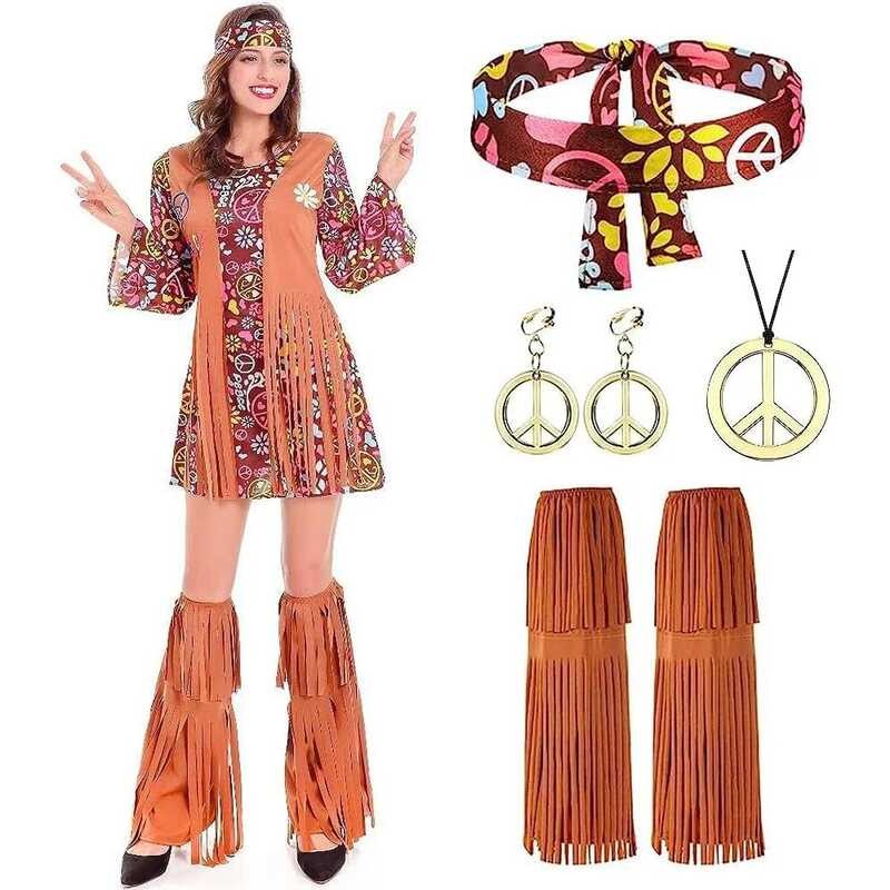 LY Halloween Disco Dress 70S 60S Hippie Cosplay Costume Set 70S DJ Dis ...