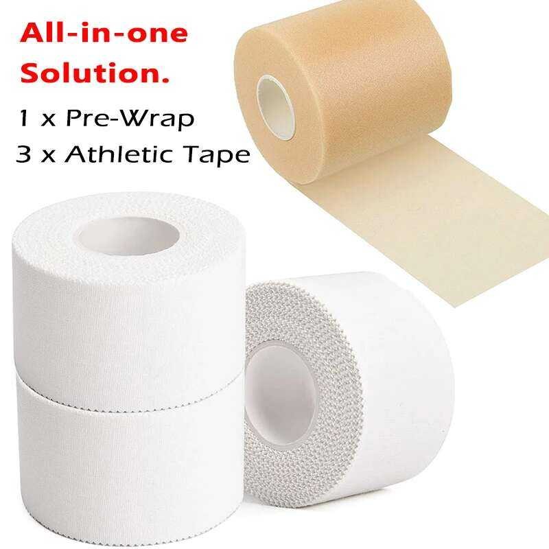 4 Pack White Athletic + Pre-Wrap (3+1) Foam Underwrap Ankle Climbing Bo ...