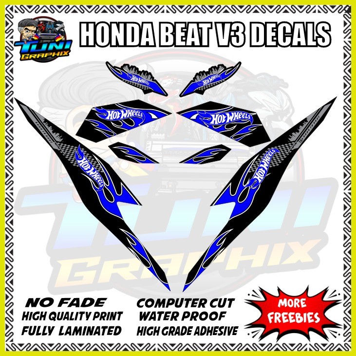 HONDA BEAT 110i V3 2023 HOTWHEELS DECALS (HIGH QUALITY PRINT,LAMINATED ...