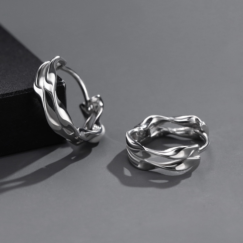 Retro Stripes Hoop Earings for Men 925 Silver Earings for Women Hikaw ...
