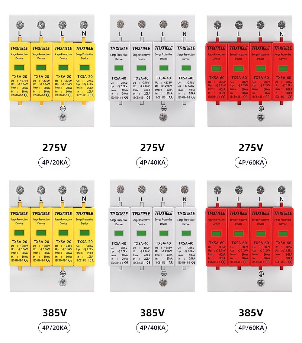 AC SPD Din rail 20KA 40KA 30KA 60KA 2P 4P 385V House Lightning Surge Protector Low-voltage ...