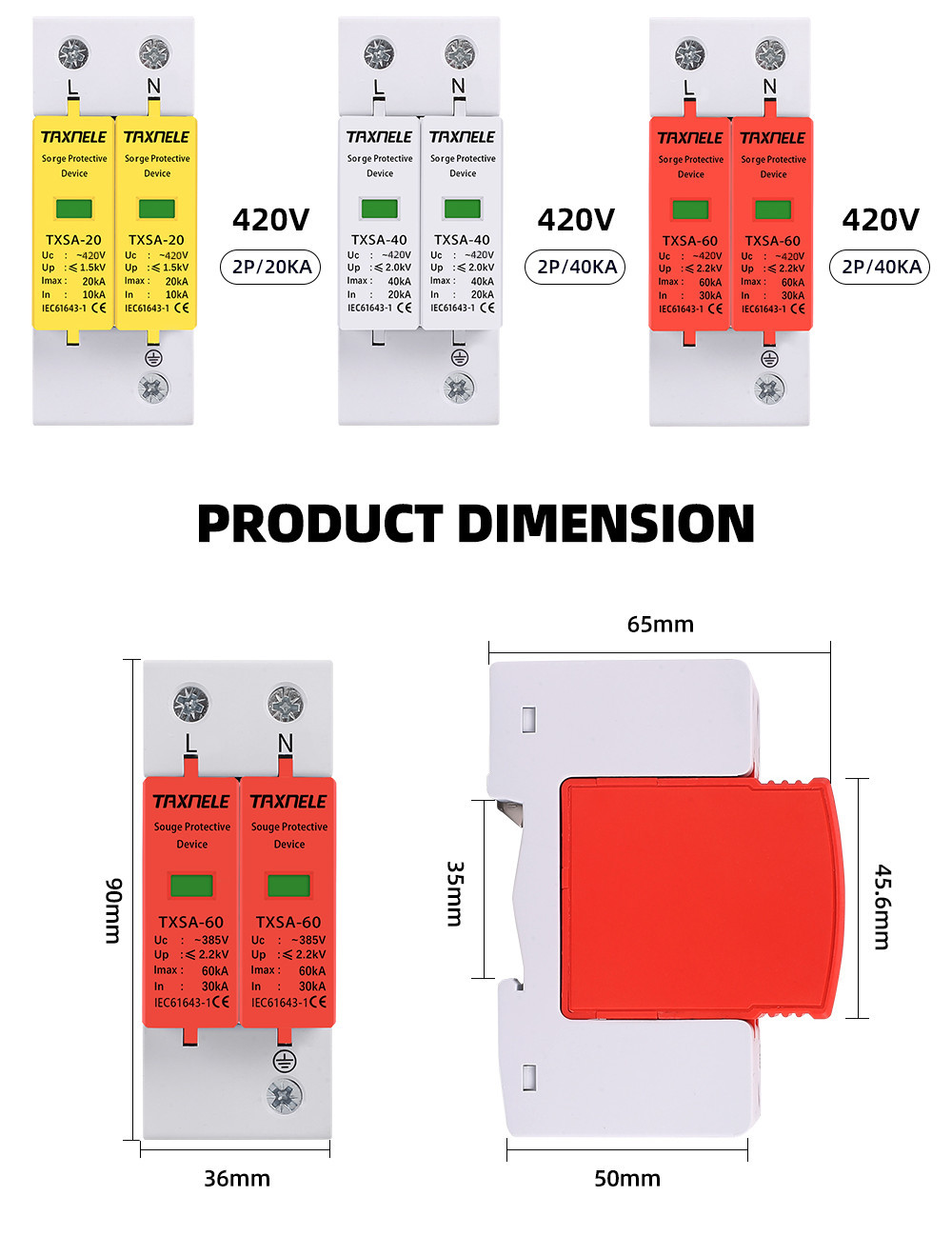 AC SPD Din rail 20KA 40KA 2P 275V 385V House Lightning Surge Protector Protect Low-voltage ...