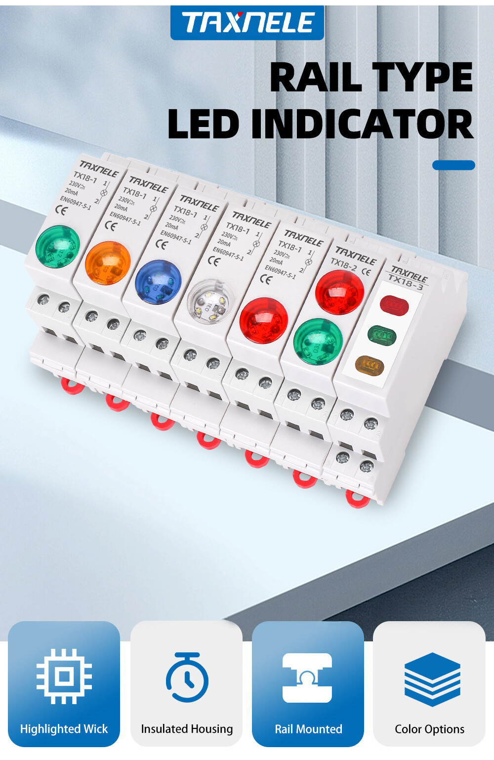 TAXNELE Din Rail 18mm LED Indicator Light 50Hz 60Hz Lamp LED Signal ...