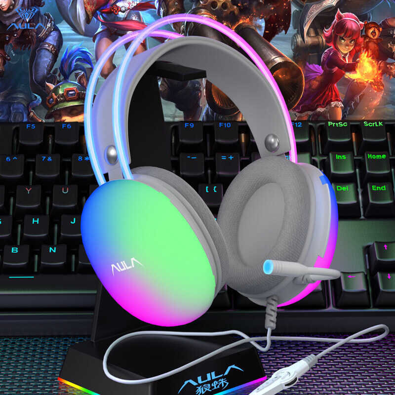 AULA S505 Wired Gaming Headset Na May Microphone Transparent RGB Light ...