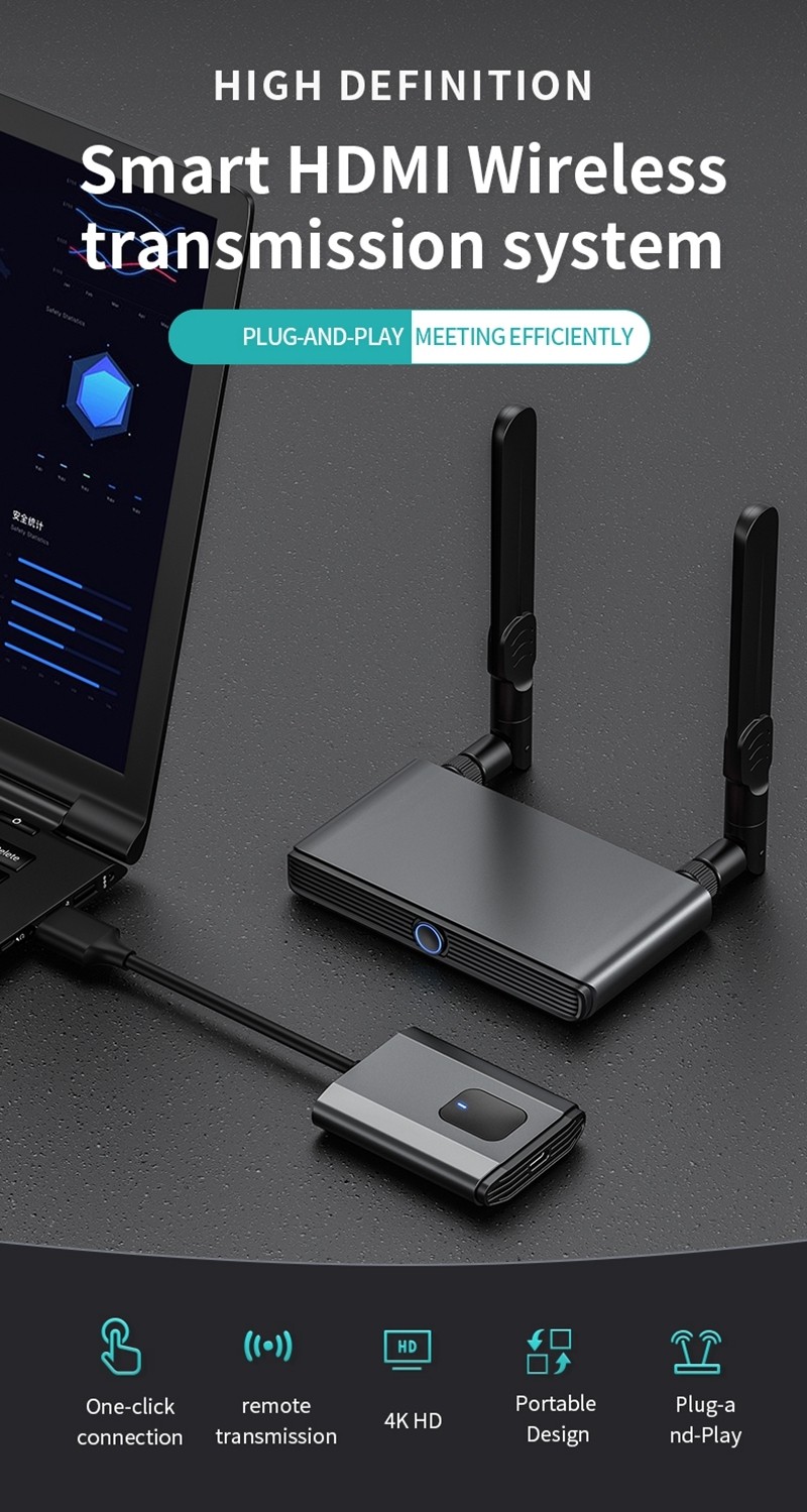 50m 4K Wireless HDMI Extender Video Transmitter and Receiver VGA Screen ...