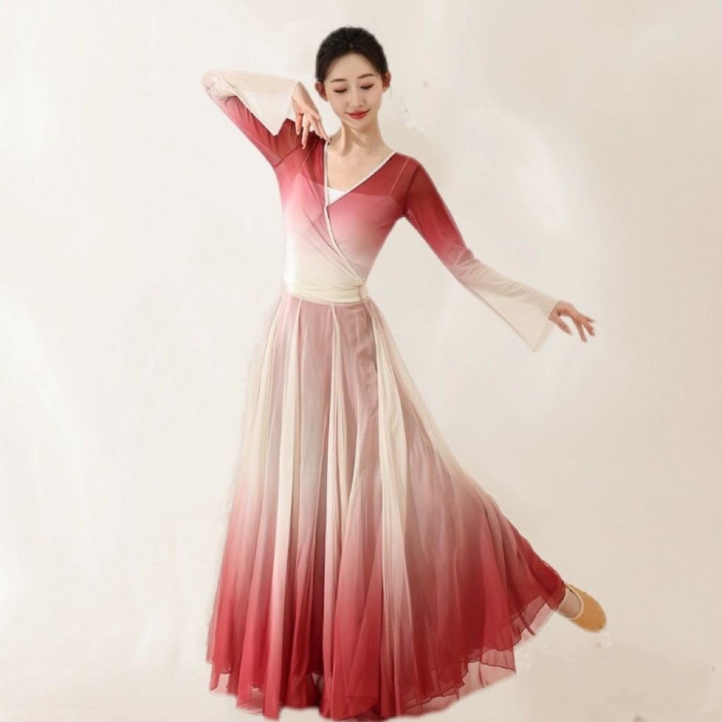 New Style Big Skirt Dance Skirt Flowing New Classical Dance Clothes Body Rhythm Gradient Gauze ...
