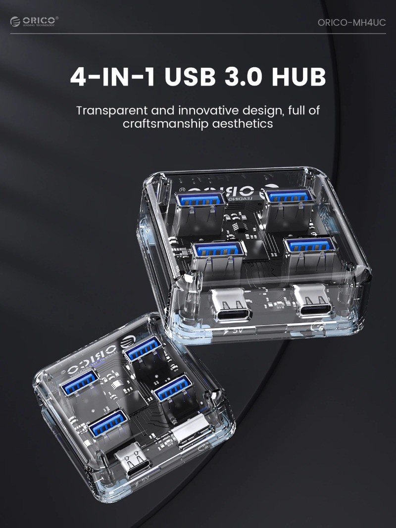ORICO Transparent Usb C Hub 4 Port Expansion With Power Supply ...