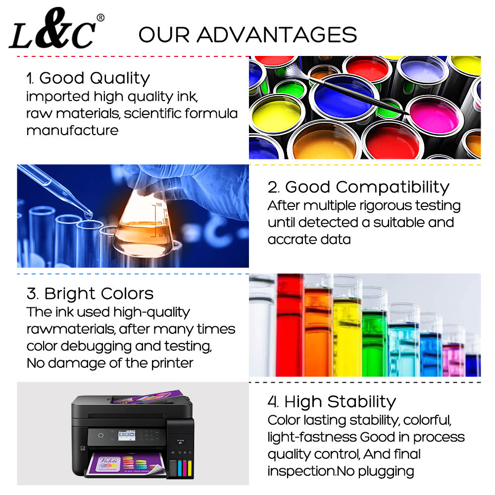 L&C Dye Ink UV Ink 100ml 4 Colors Universal Dye Ink for Inkjet Printers ...