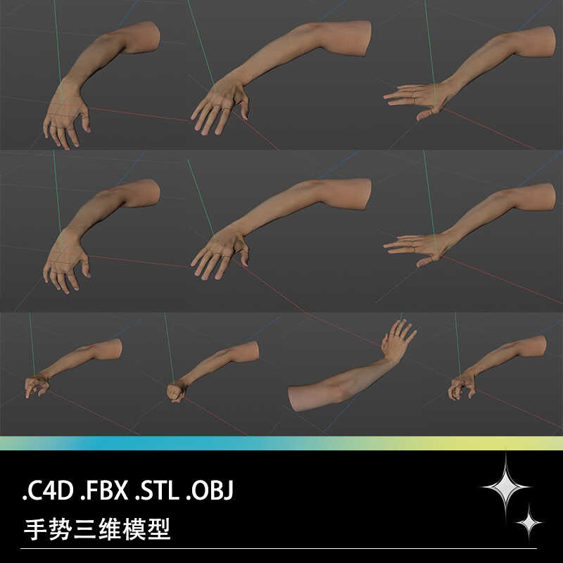 ZTL OBJ FBX Male Hand Gesture Palm Finger Fist Grip Pose 3D Printing ...
