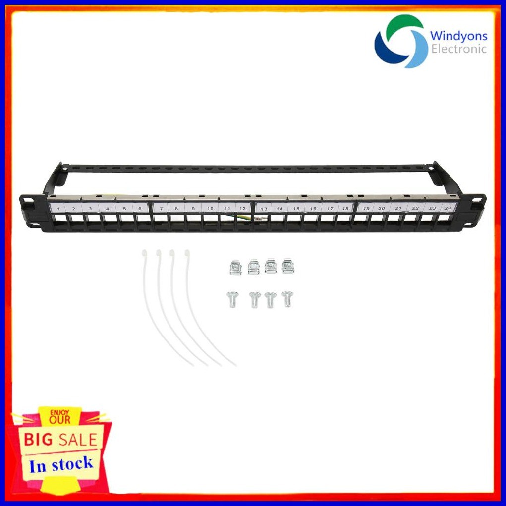 Windyons CAT5e Patch Panel 24 Ports Anti Interference Stable Polished Metal CAT6 Rackmount for ...