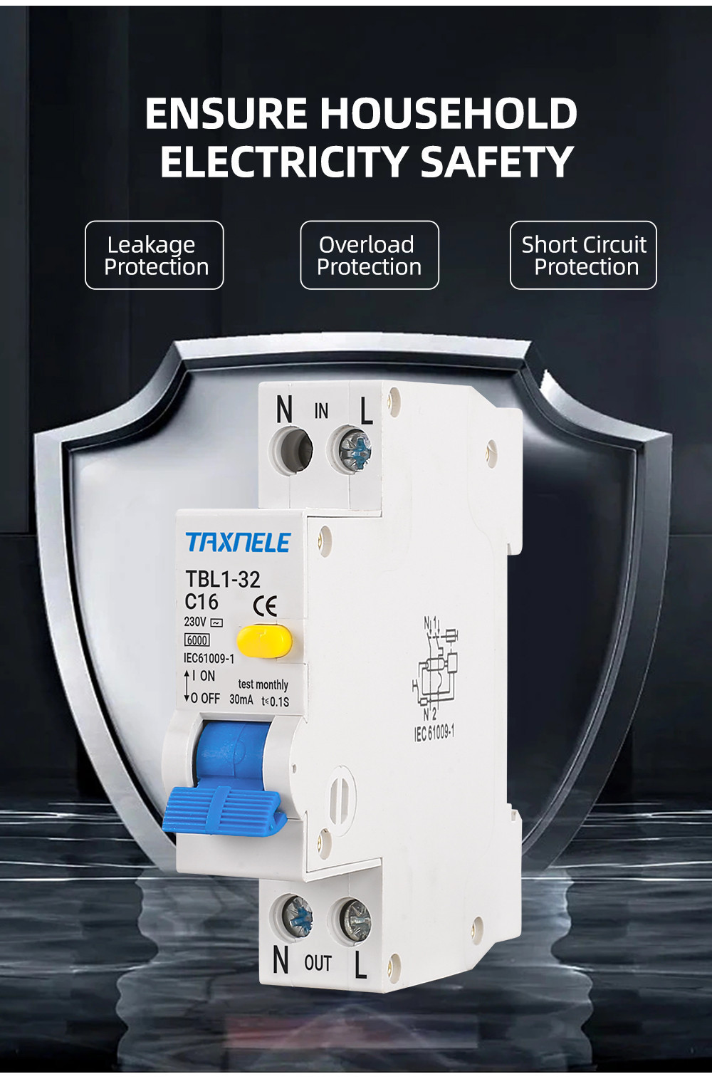 18MM Mini 230V 50/60Hz RCBO 1P+N 6KA Residual Current Differential Automatic Circuit Breaker ...