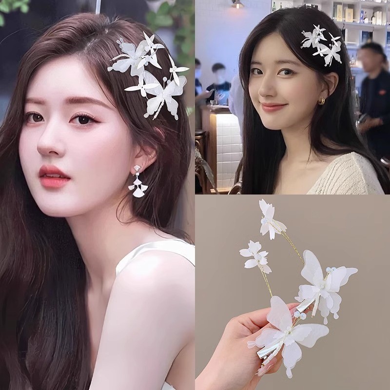 【Magpie】Butterfly hair clip for women with bangs, side duckbill clip ...