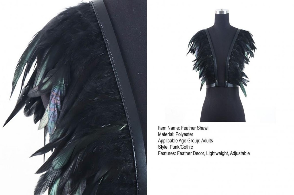 Gothic Feather Vest Medieval Feather Shawl Punk Gothic Faux Leather ...
