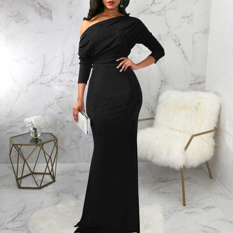 LY Women's Solid Elegant Evening Dresse Long Sleeve Off Shoulder Con ...