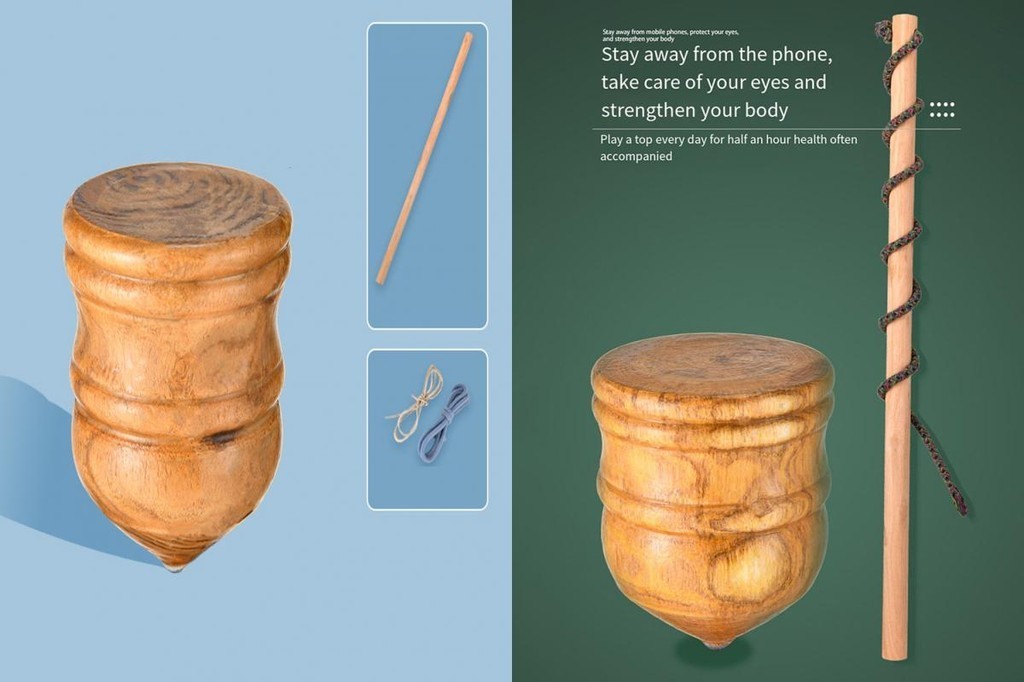 Spinning Trompos Traditional Wooden Spinning Top Toy with Whip Rope Fun ...