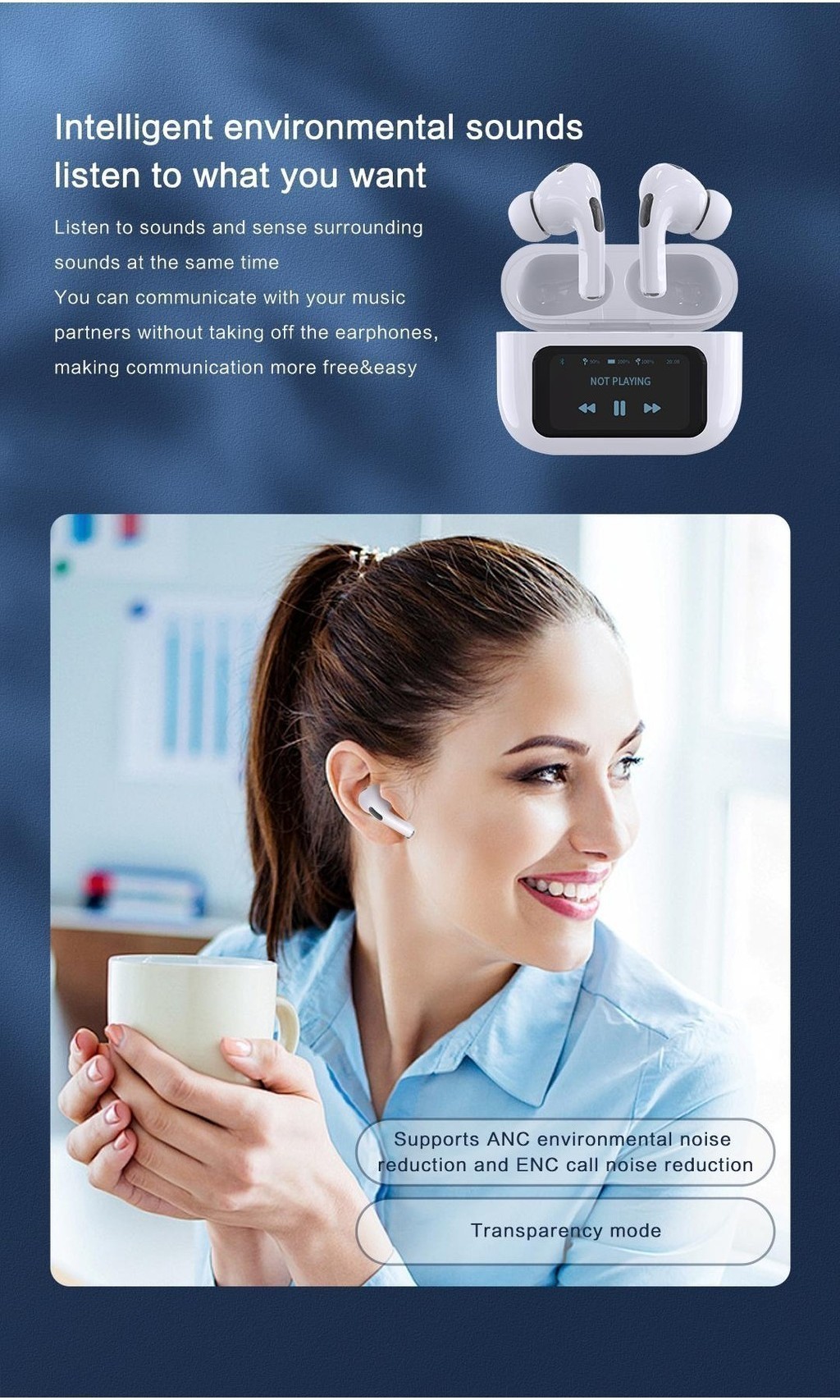 A8 Pro Bluetooth Noise Cancelling Earphone True Wireless TWS High ...