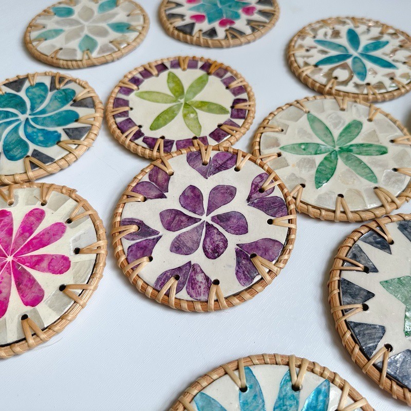 Rattan Shell Cup Mat 10cm Colorful Seashell Cup Mat Insulation Pad ...