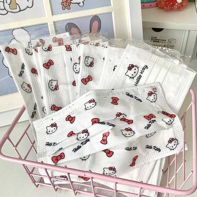 Independently packaged red bow big head Hello Kitty Sanrio mask cute cartoon ins | Shopee ...