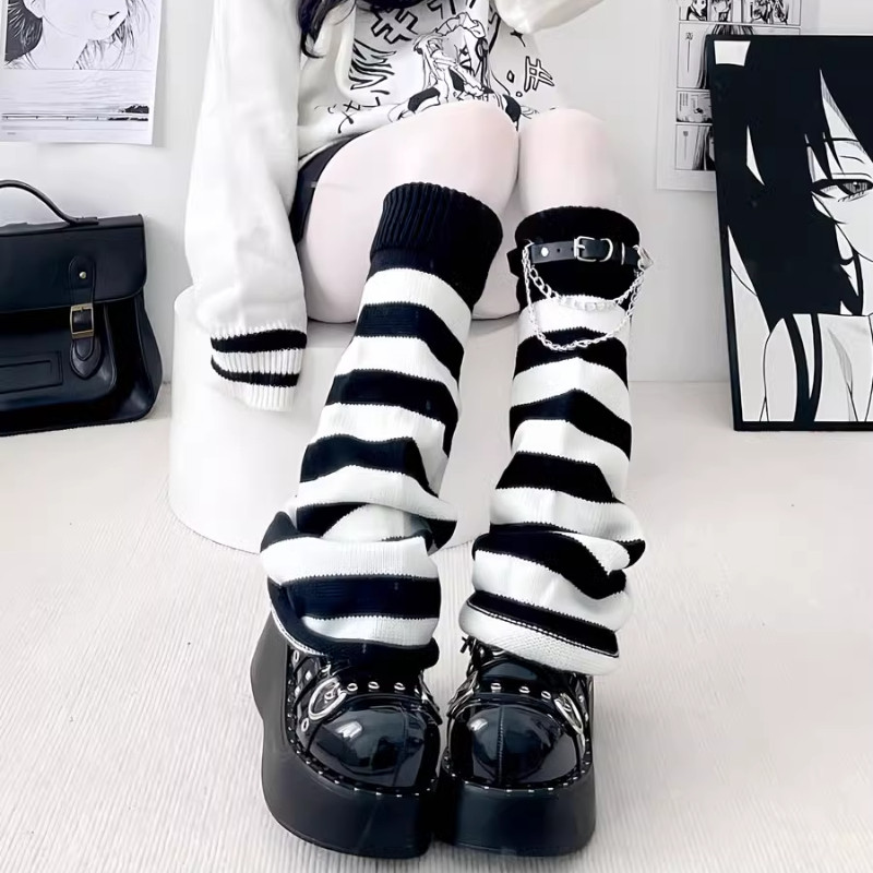 Love Chain Leather Buckle Knitted Wide Leg Socks for Women Y2k ...