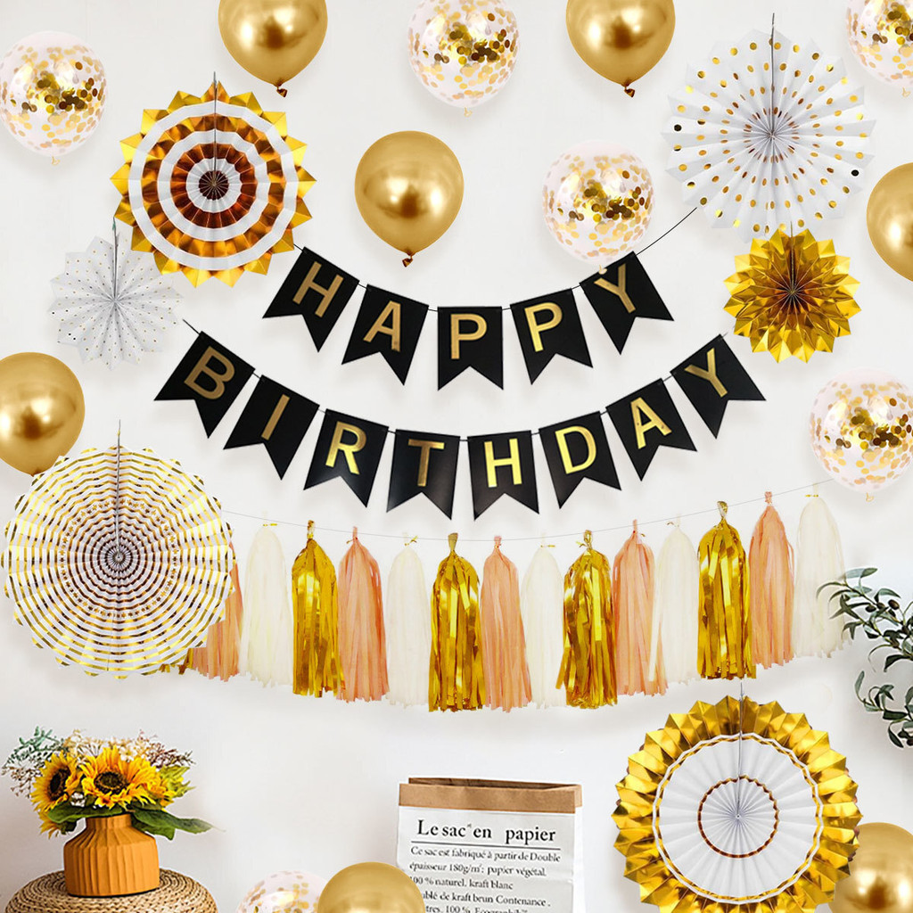 Happy Birthday Decoration Paper Fan Flower Set Paper Tassel Garland ...