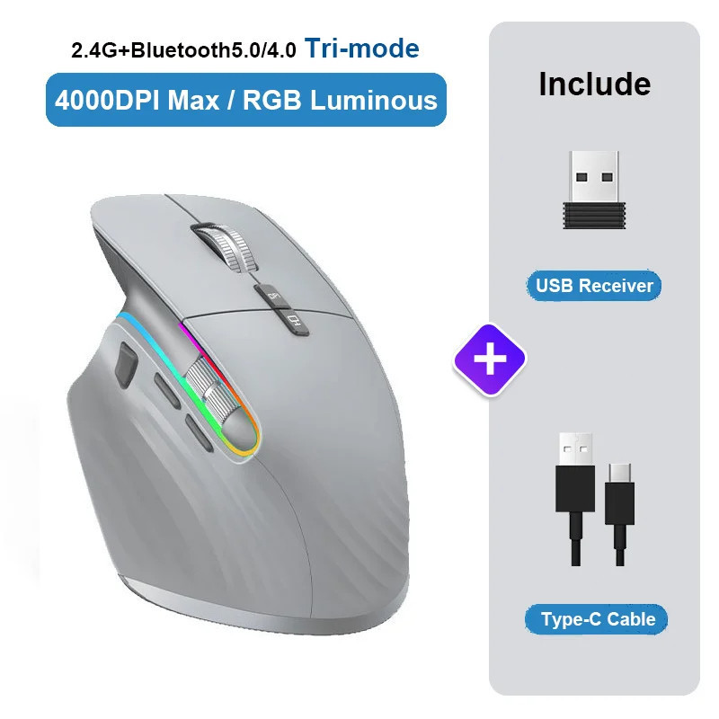 Bluetooth 2.4G Tri-Mode Chargeable Mouse Vertical M10 Wireless Mute ...