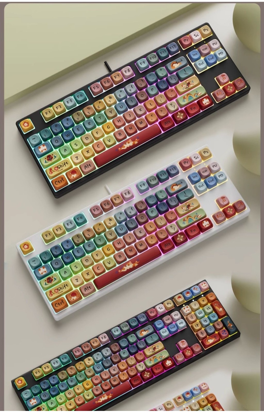 PBT Dunhuang Little Panda Keycaps Colorful Cute Cartoon OQO Height ...