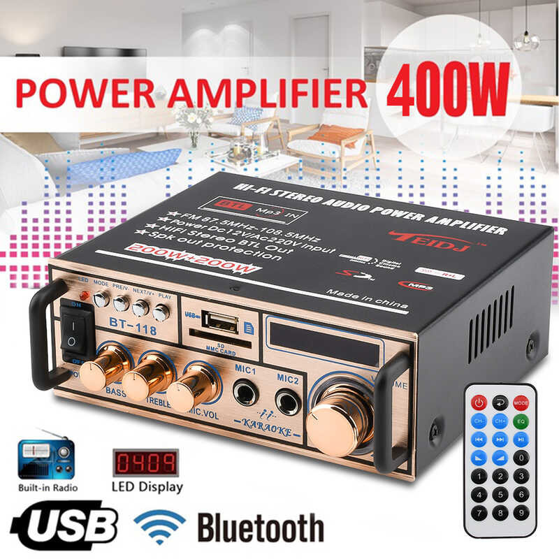 12V 220V 2Ch LCD Display Digital Amplifier Home Car Bluetooth HIFI ...