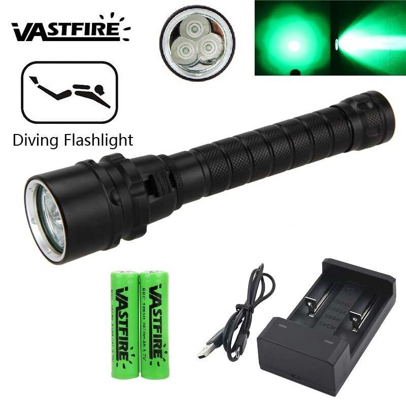 2000lm Rechargeable 3x XPE Green LED Scuba Diving Underwater Flashlight ...