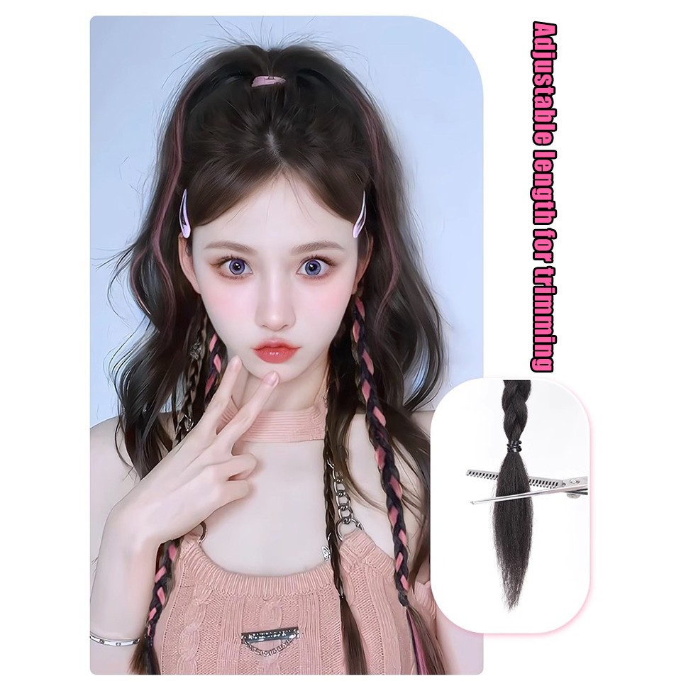 Wig hair extension ponytail braid highlight clip high ponytail color ...