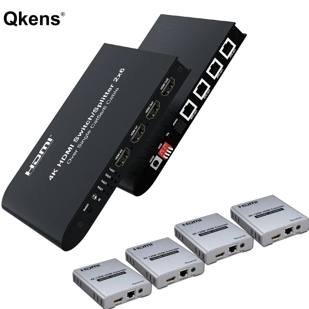 4K HDMI Switch Splitter 2x6 with 2 HDMI Port and 4 RJ45 Ethernet Cable ...