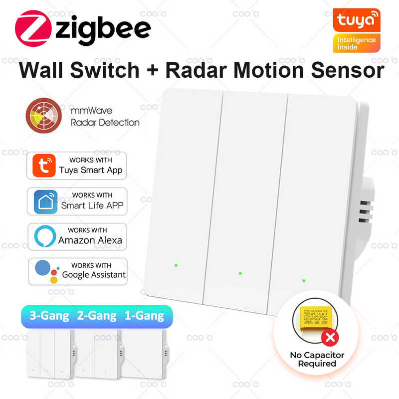 Tuya Zigbee Smart Light Switch With Radar Motion Sensor No Neutral Wire ...