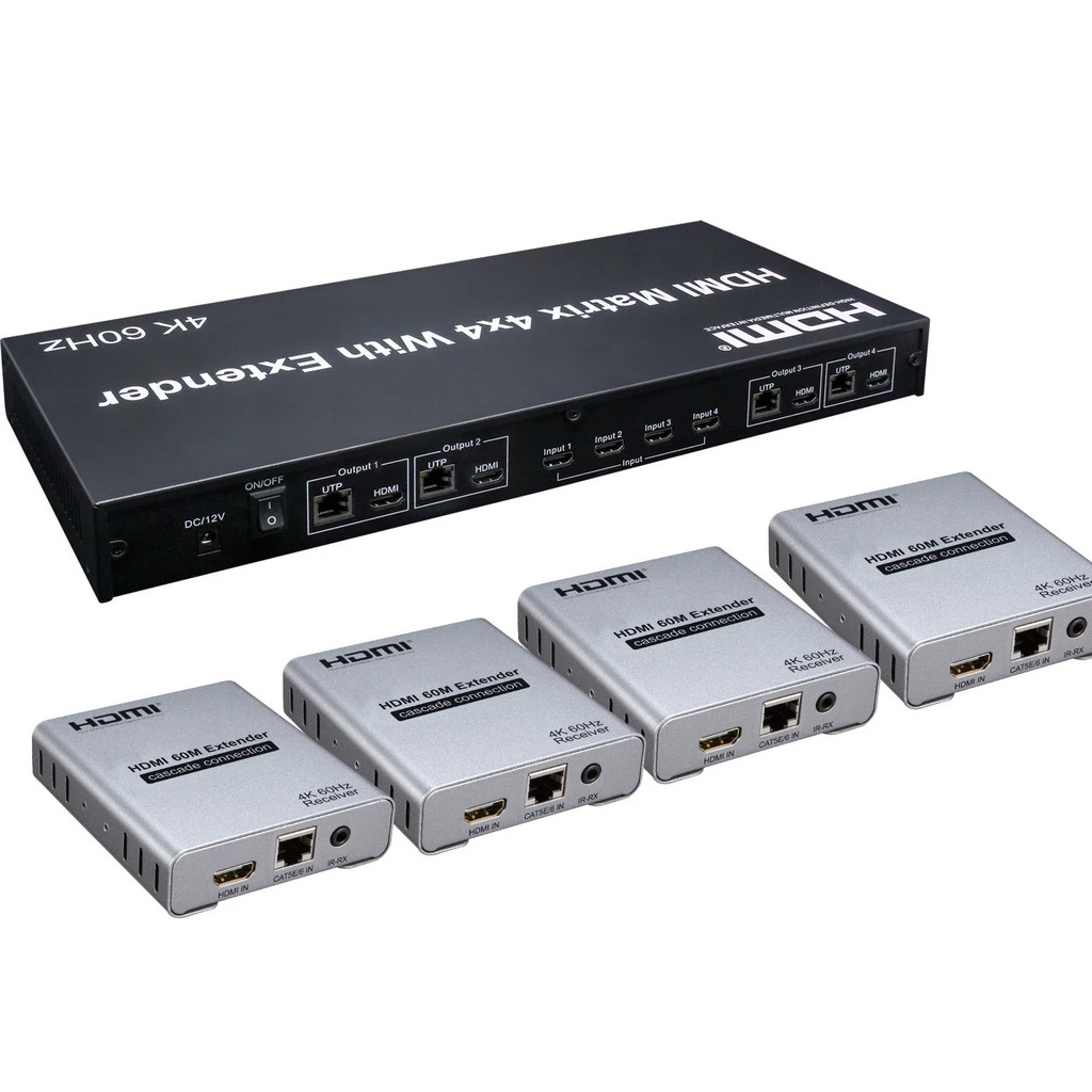 4k 60hz 4x4 HDMI Matrix Video Transmitter Switch Splitter Extender 4 in ...