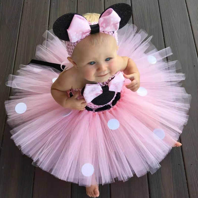 682 Cute Baby Pink Tutu Dress Girls Crochet Tulle Dress With White Dots ...