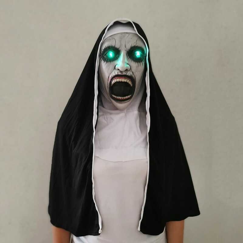 LED Horror The Nun Mask Cosplay Scary Valak Latex Masks With Headscarf ...